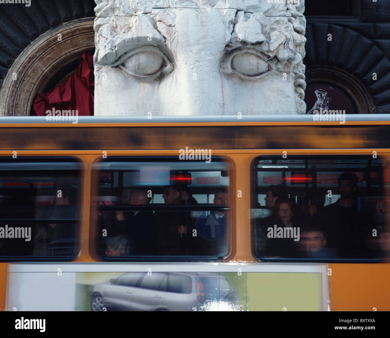 Bus Passing Statue At Museo Del Corso, Blurred Motion Stock Photo - Alamy