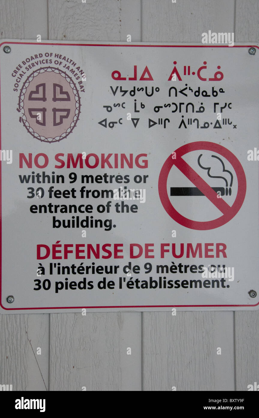 Signs in Native cree language and in English in the Cree community of ...