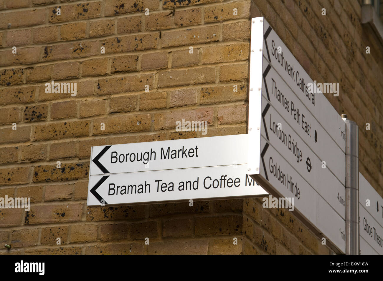 Sign for Borough Market, Southwark Cathedral, London Bridge on the ...