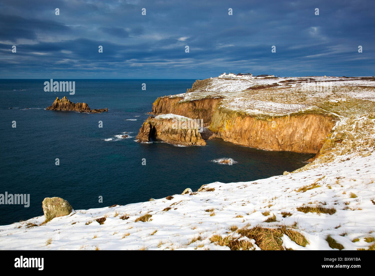 Land's End in the Snow; Cornwall; winter Stock Photo - Alamy