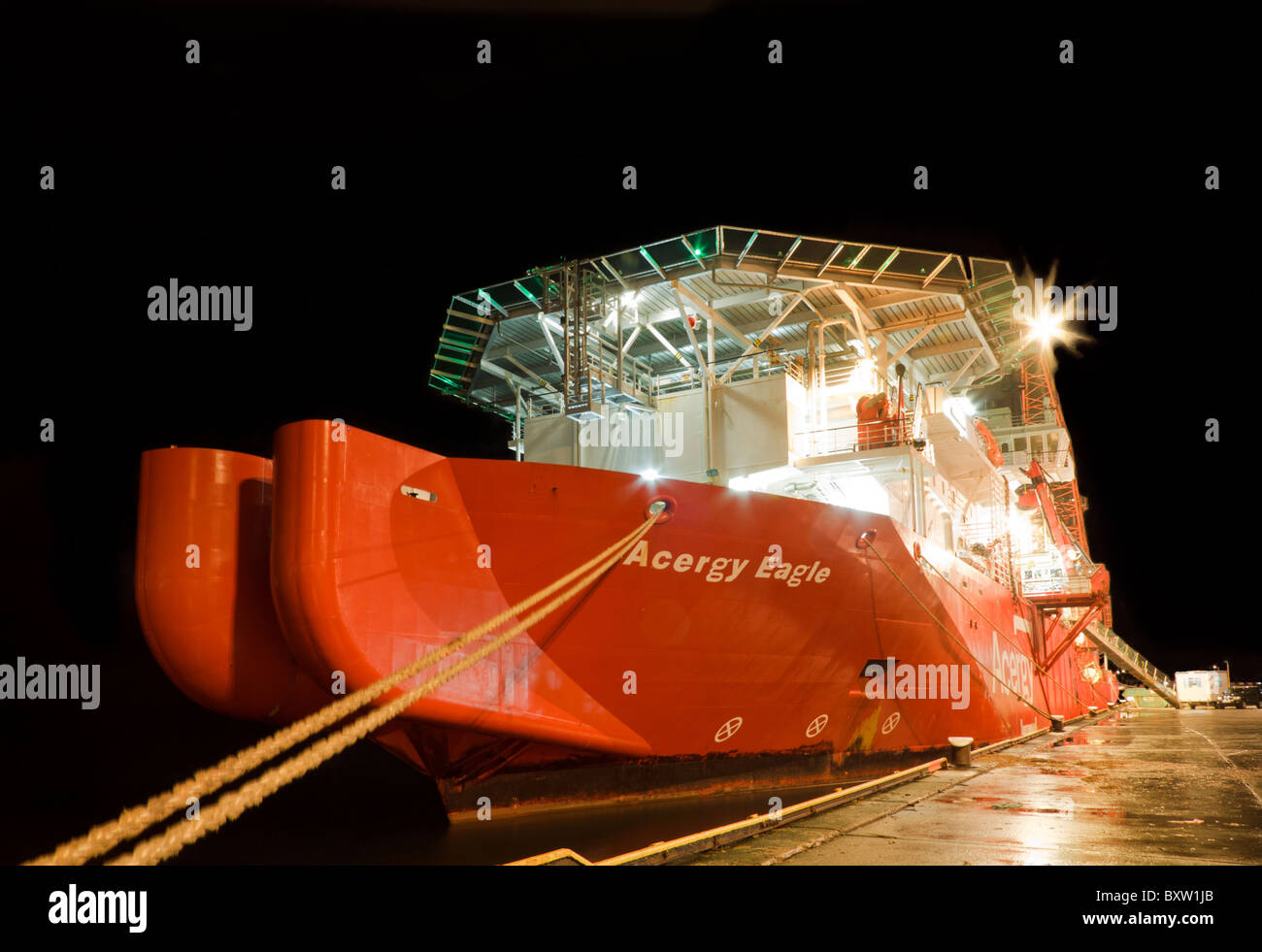 The twin bow and helicopter landing deck are conspicuous features of ...