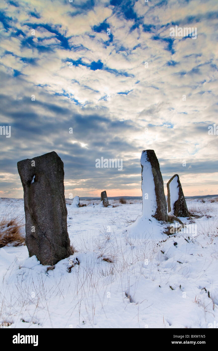 Nine Maidens stone circle in the snow; Cornwall Stock Photo - Alamy