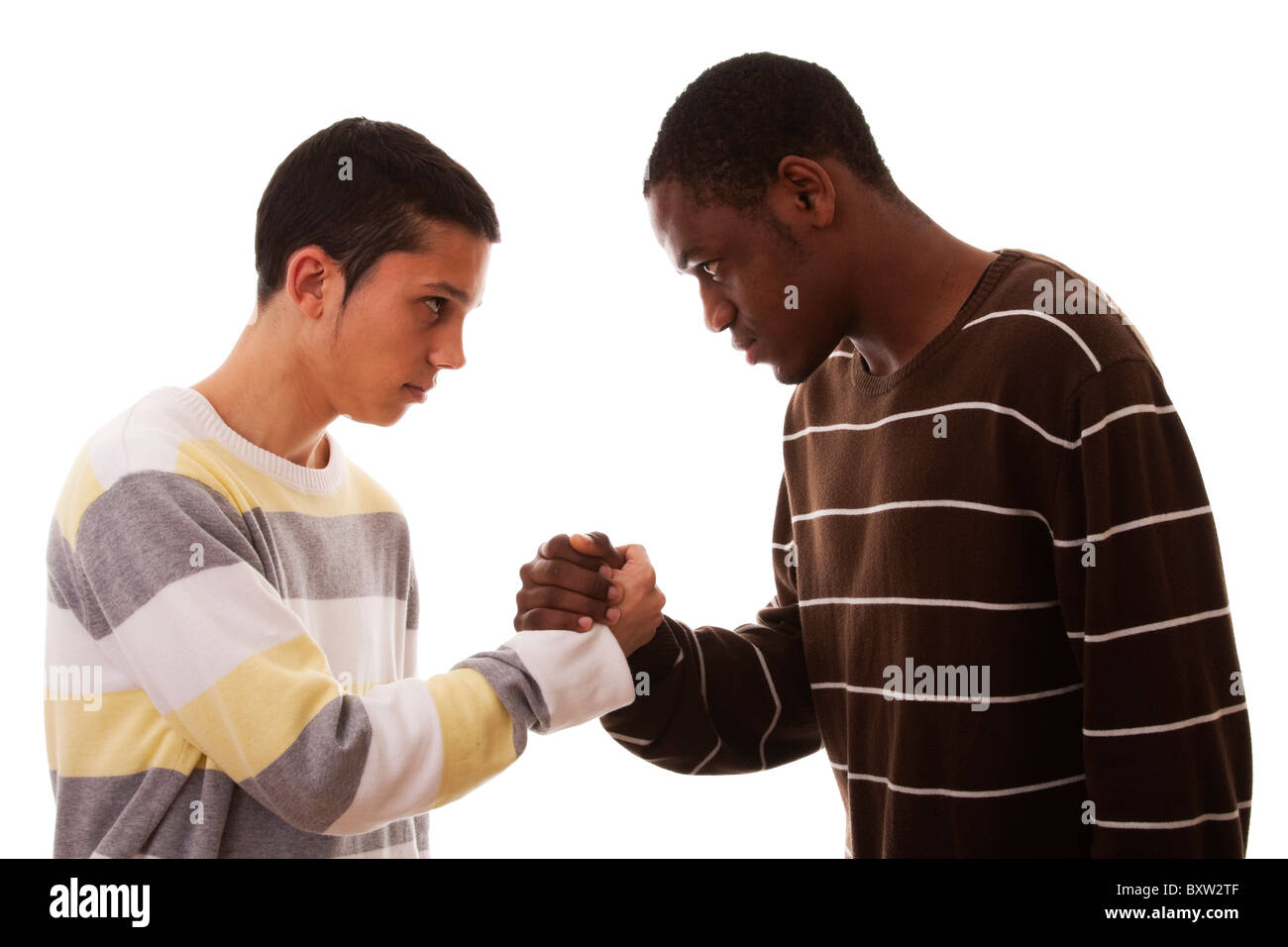 multiracial face to face confrontation (isolated on white Stock Photo ...