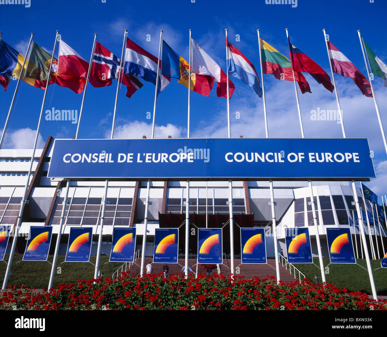 European council building flags hi-res stock photography and images - Alamy