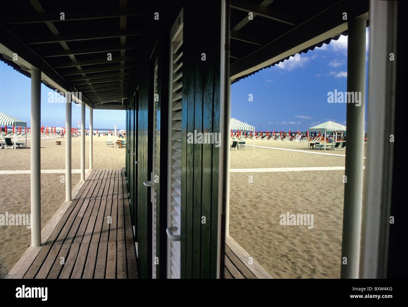 Changing cabins on beach Stock Photo - Alamy