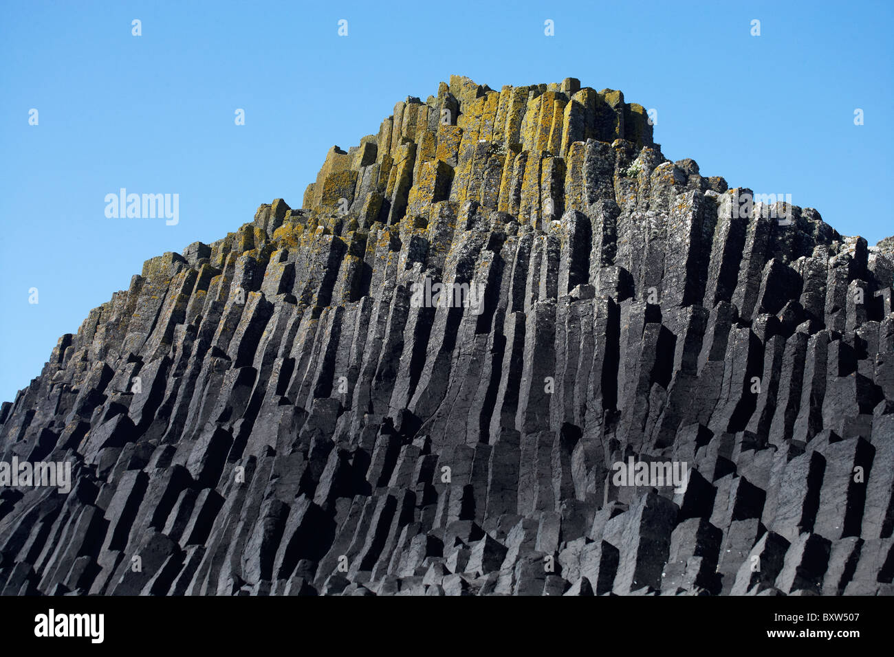 Polygonal basalt, Am Buachaille rocks, Staffa, off Isle of Mull ...