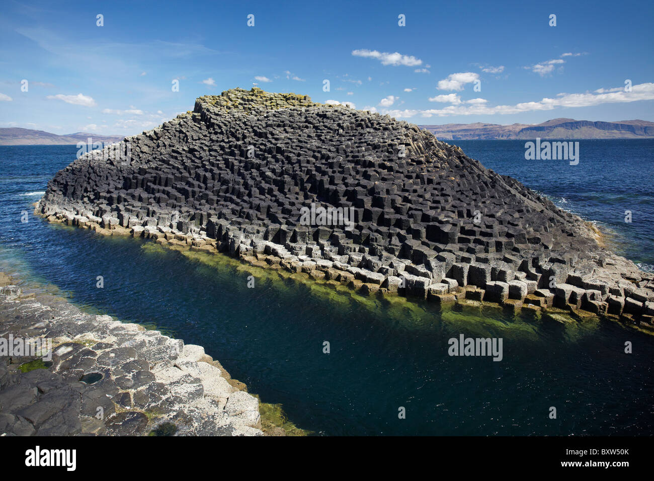 Polygonal basalt, Am Buachaille rocks, Staffa, off Isle of Mull ...