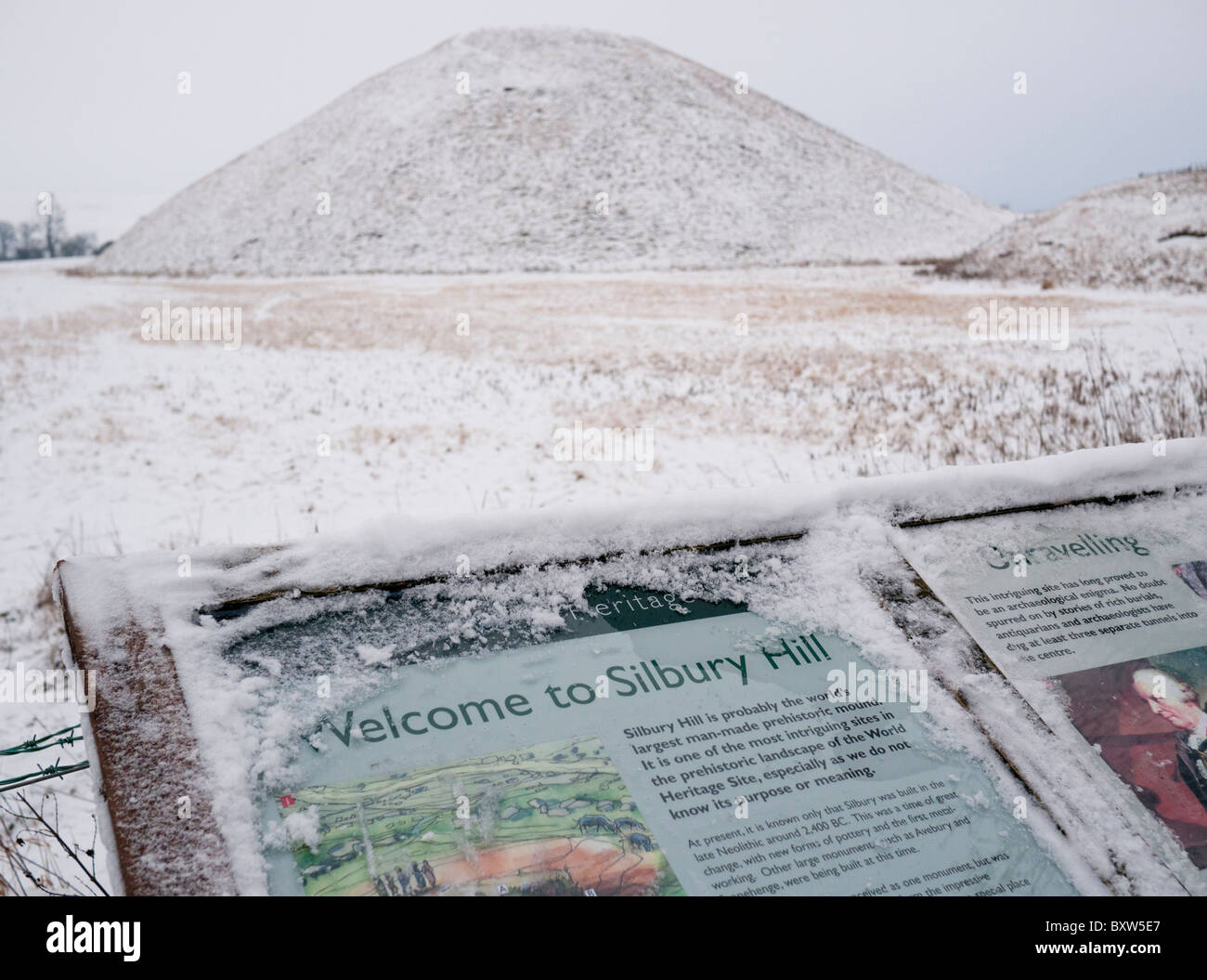 Silbury Hill built in 2400 bc in Wiltshire in the winter in Britain ...