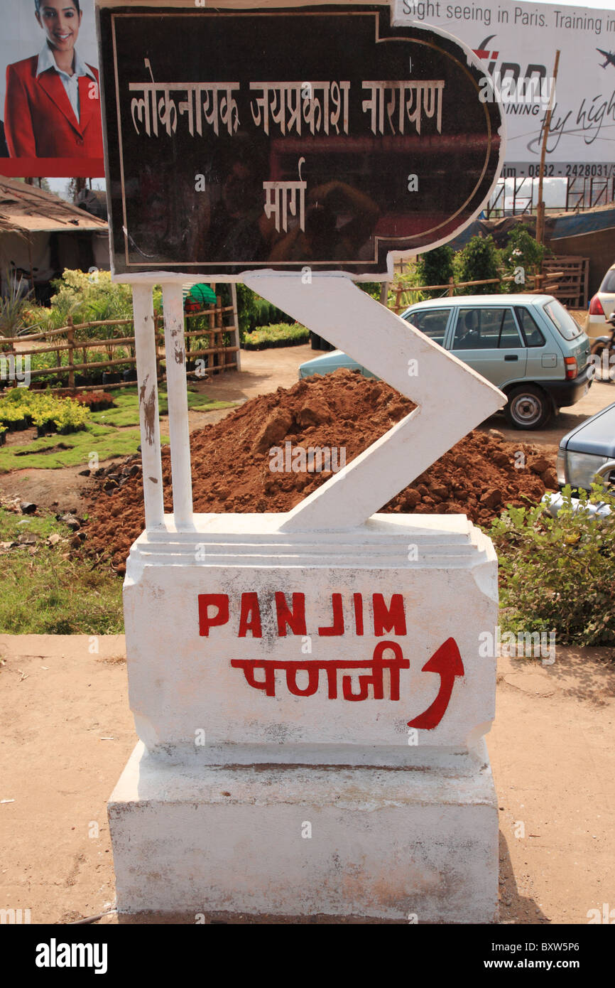 Signpost for Panjim, Goa, India Stock Photo - Alamy