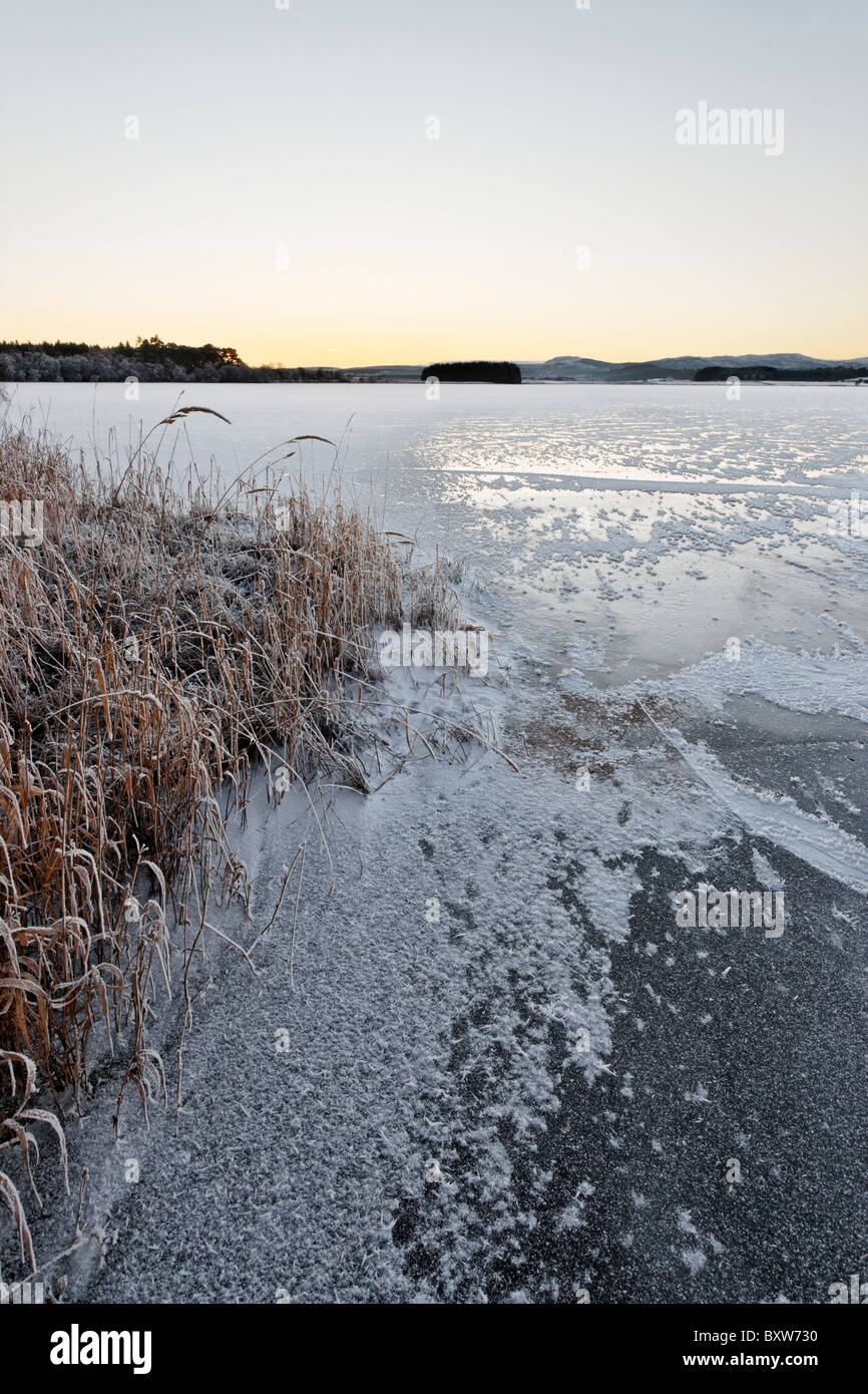 The ice covered Lake of Menteith, Stirling Region, Scotland, UK. In the ...