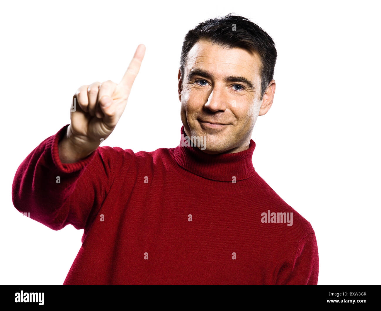 caucasian man counting one 1 showing fingers gesture studio portrait on ...