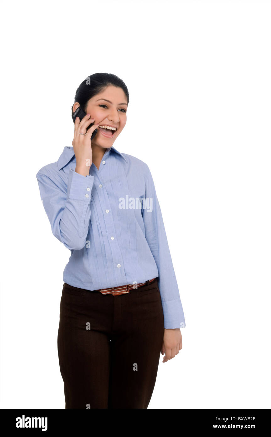 One woman standing facing the camera Stock Photo - Alamy