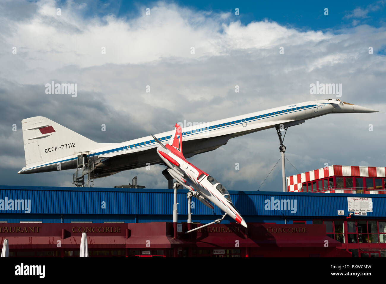 RUSSIAN TUPOLEV TU-144 AIRPLANE AND AERO L-39 FIGHTER TRAINER JET AT ...