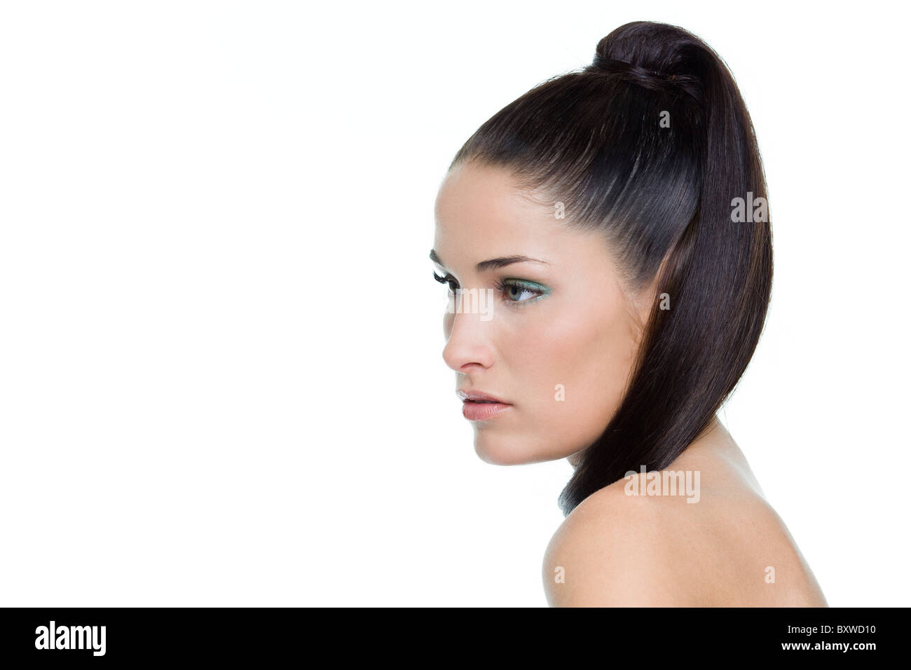 Young woman with long hair around neck Stock Photo - Alamy