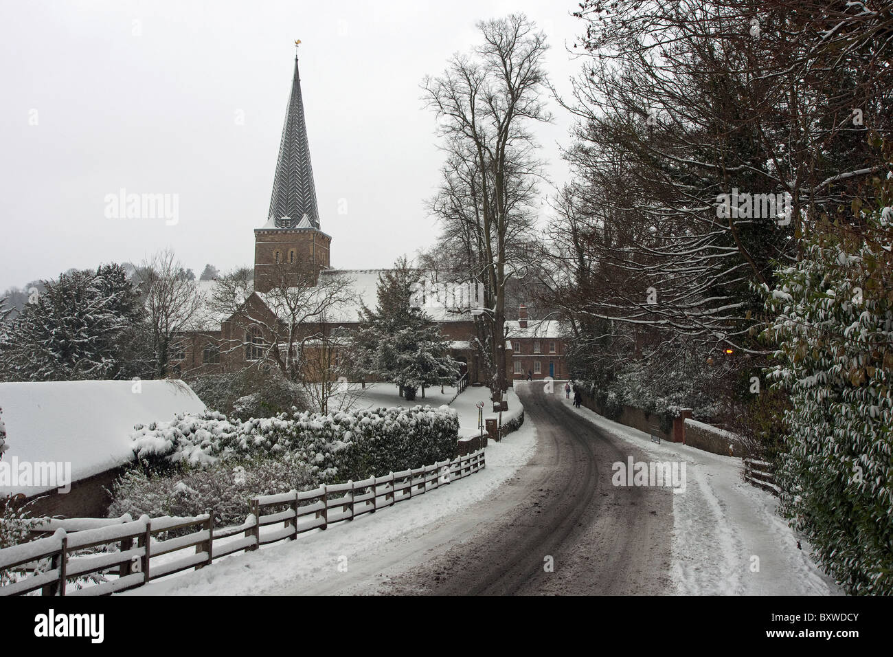 Godalming Parish Church in the snow in Godalming Surrey Stock Photo - Alamy