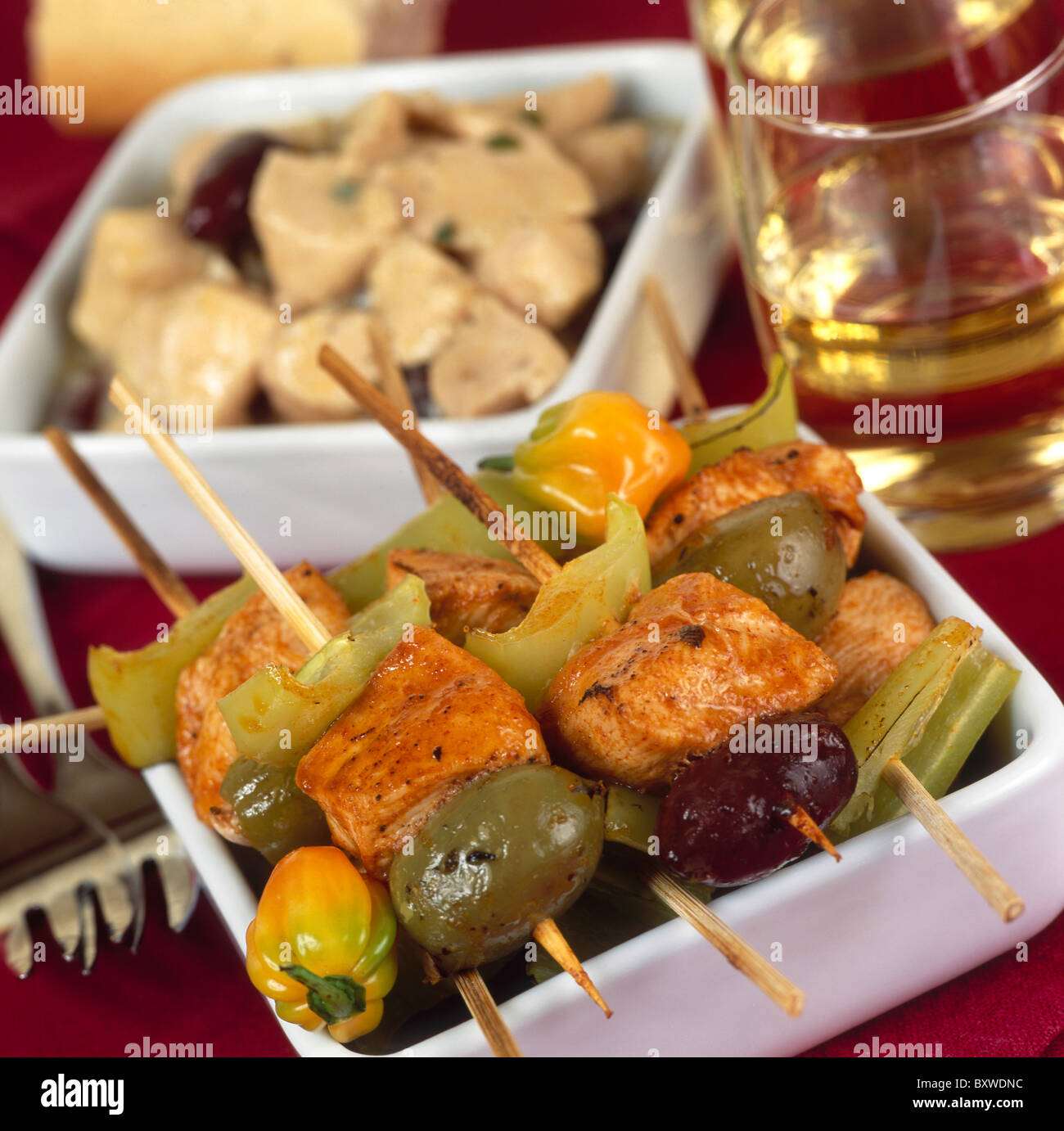 Chicken,Olive and Pepper Pinchitos Stock Photo - Alamy