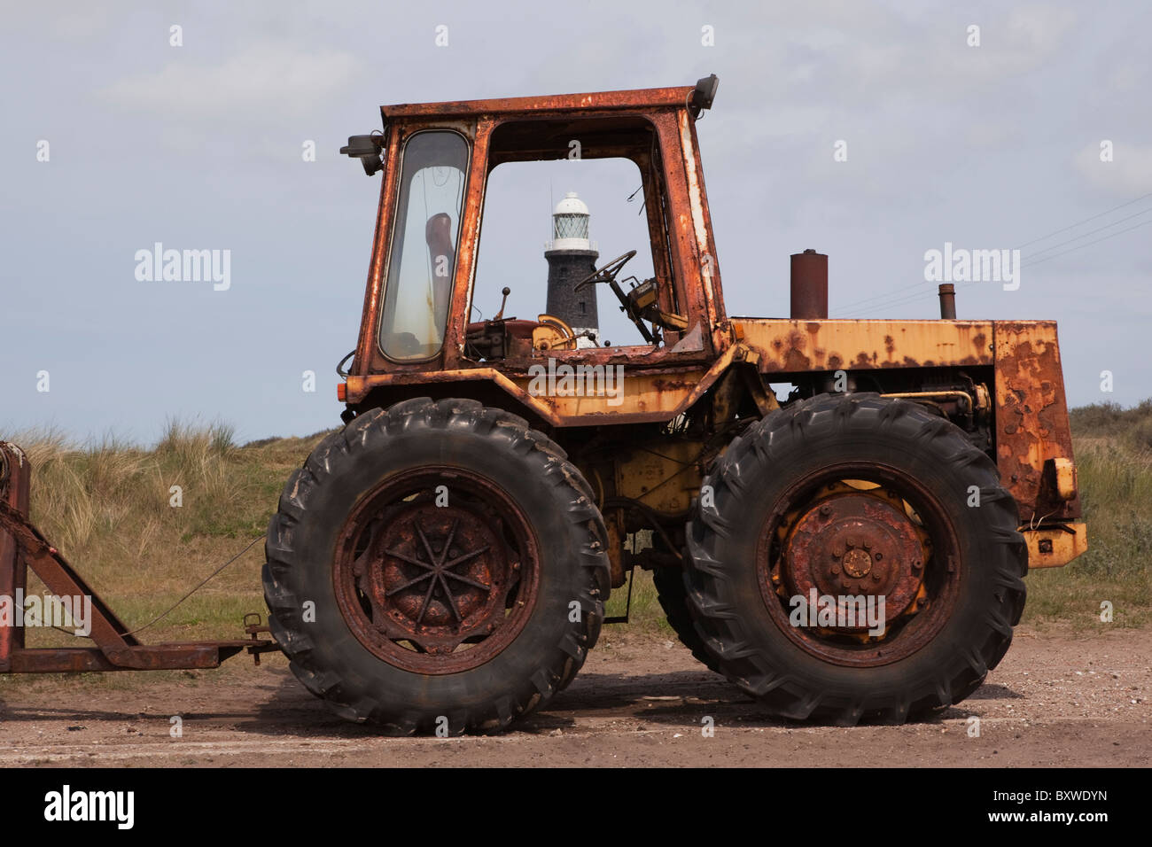 Rusty rescue tractor at the Humberside RNLI Station on Spurn Point ...