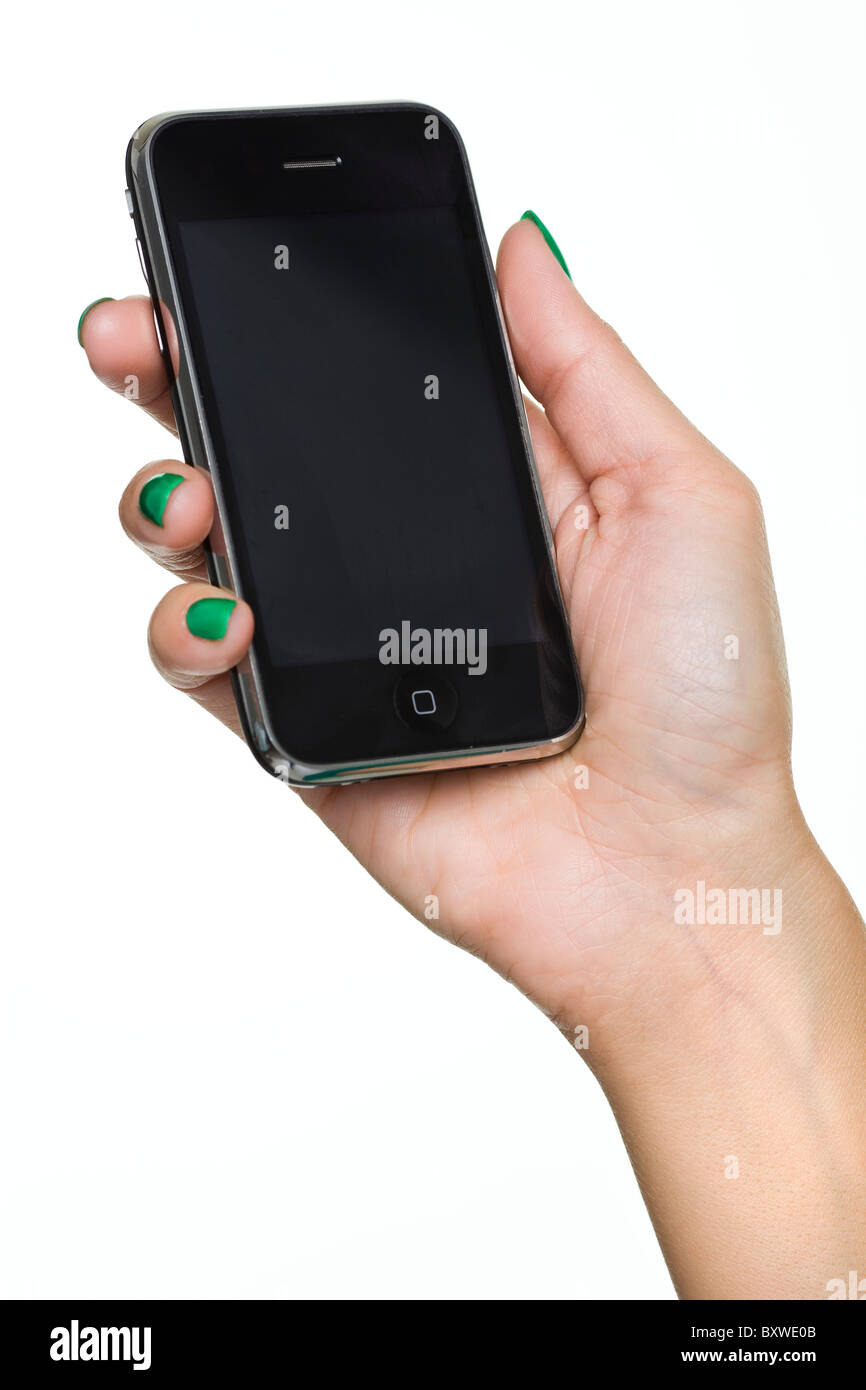 Close up of hand holding phone hi-res stock photography and images - Alamy