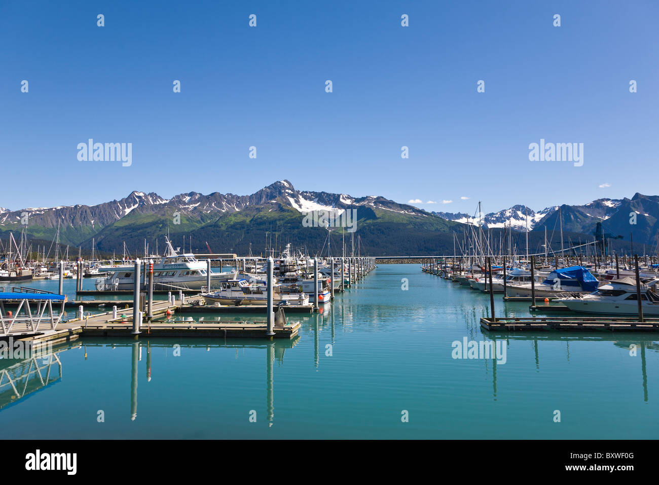 Boat harbor on Resurrection Bay in Seward Alaska on the Kenai Peninsula ...