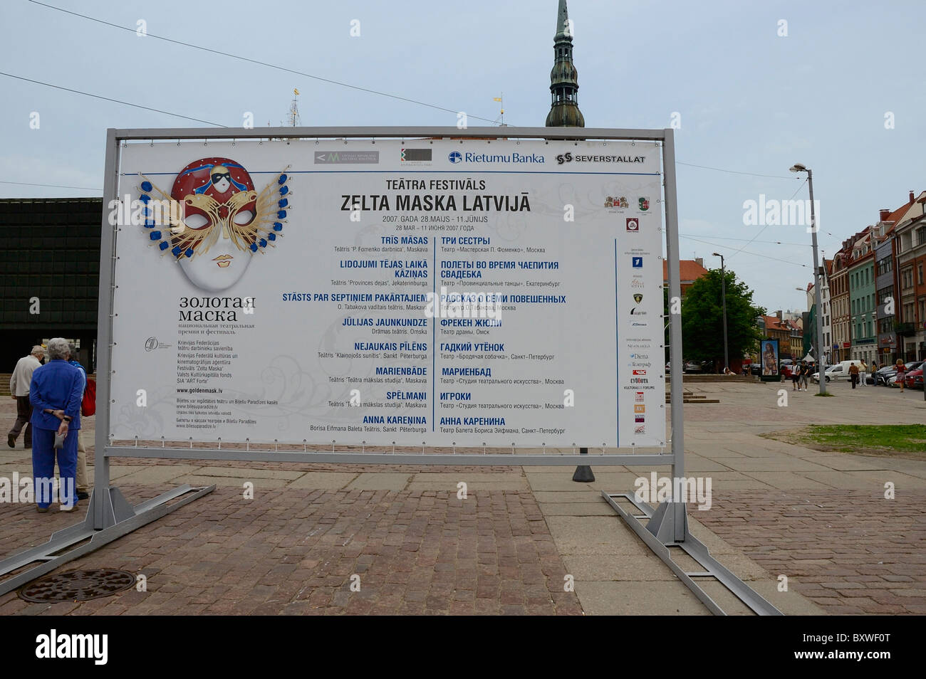 A huge billboard standing in town hall square printed in Latvian and ...