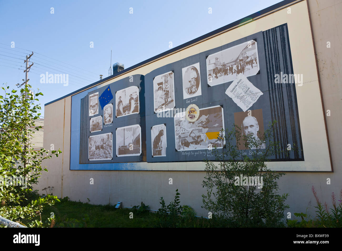 Painted mural on buildings in downtown Seward Alaska on the Kenai ...