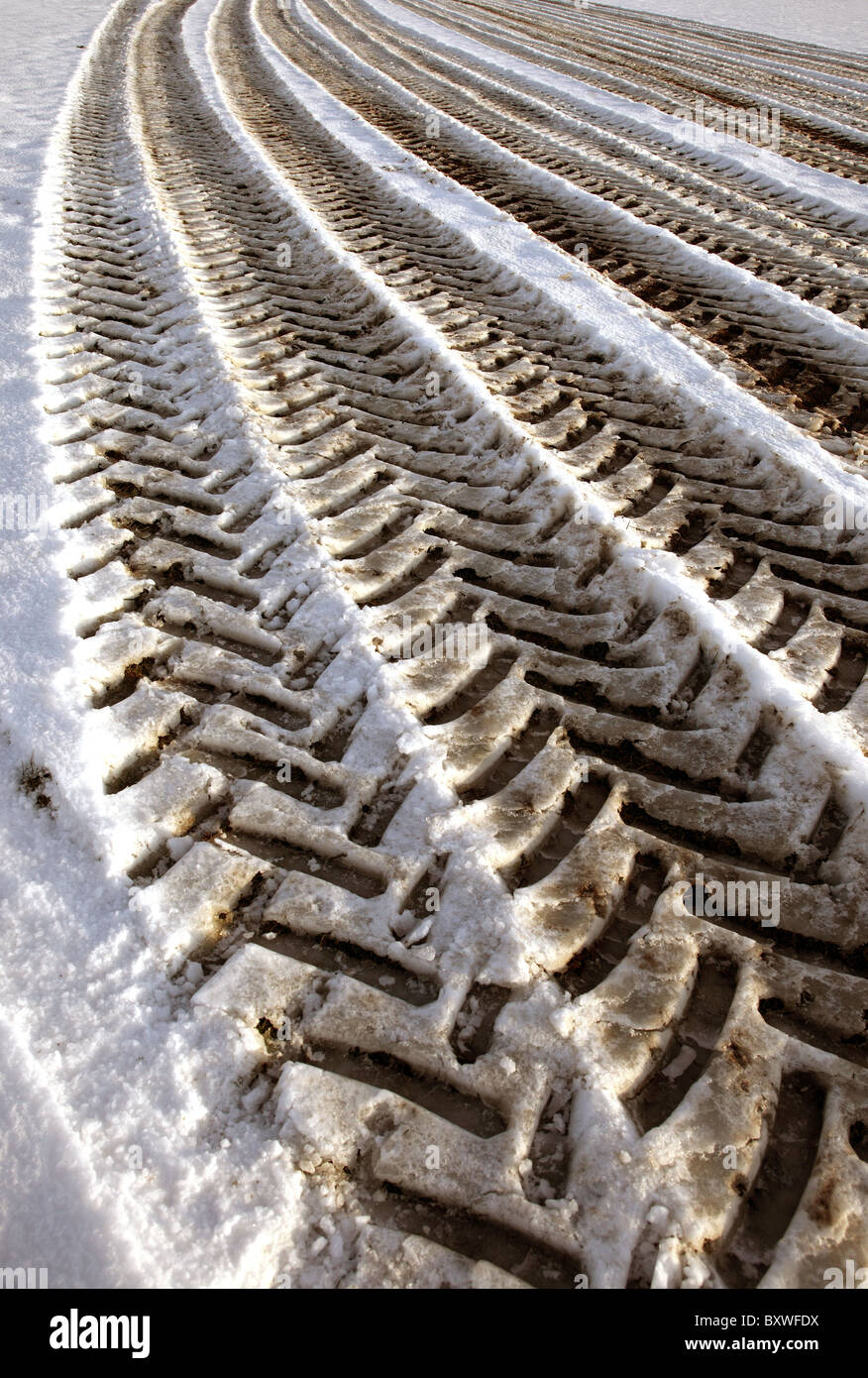 Tyre tracks in the snow and ice Stock Photo - Alamy
