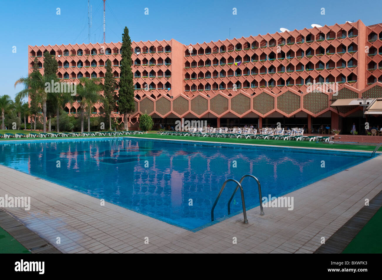 Exterior of the Atlas Asni Hotel and swimming pool in Marrakesh ...