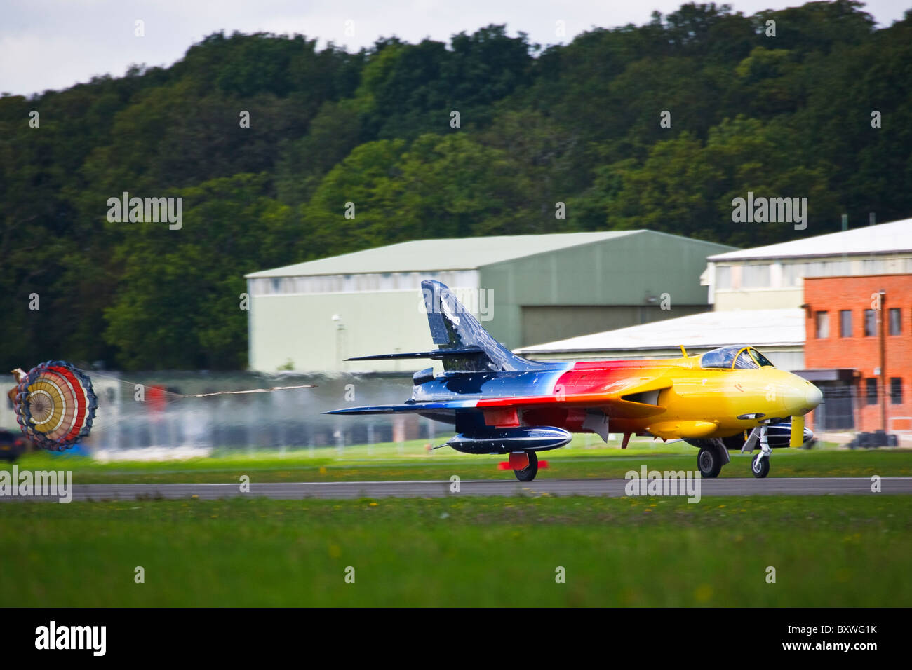 Hawker Hunter - Miss Demeanour, landing at, Dunsfold display 2010 Stock ...