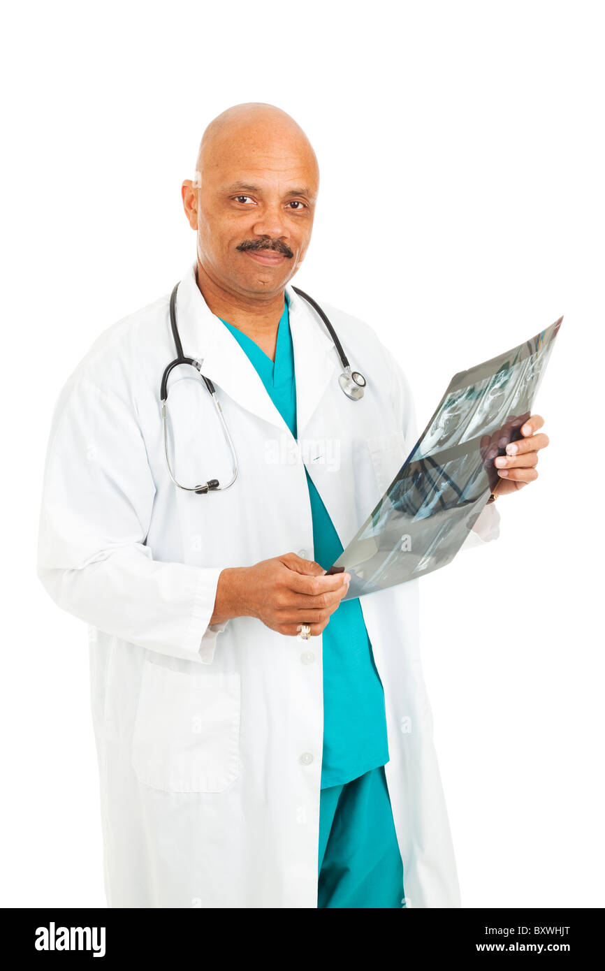 Handsome, african-american doctor reading a patient's x-ray results ...