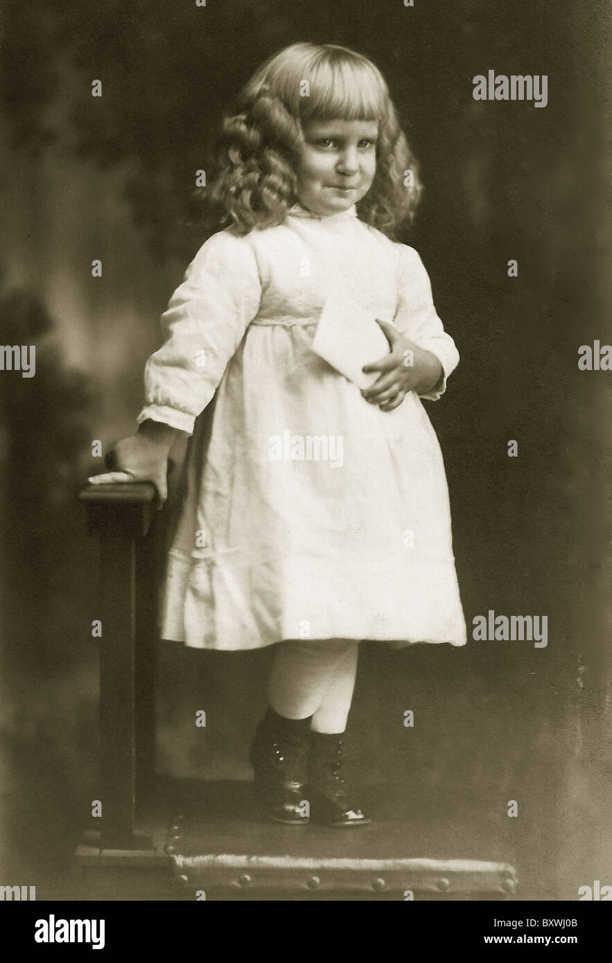 Antique image of a little boy with long curls wearing a dress. c. 1900 ...