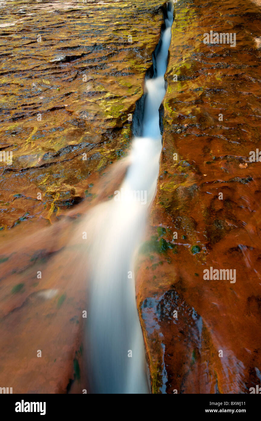 A small stream carves out a path in stone near the subway in Zion ...