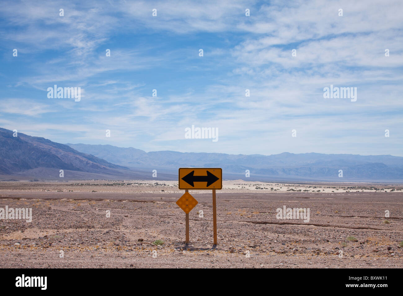 USA, California, Death Valley National Park, Road warning sign in ...