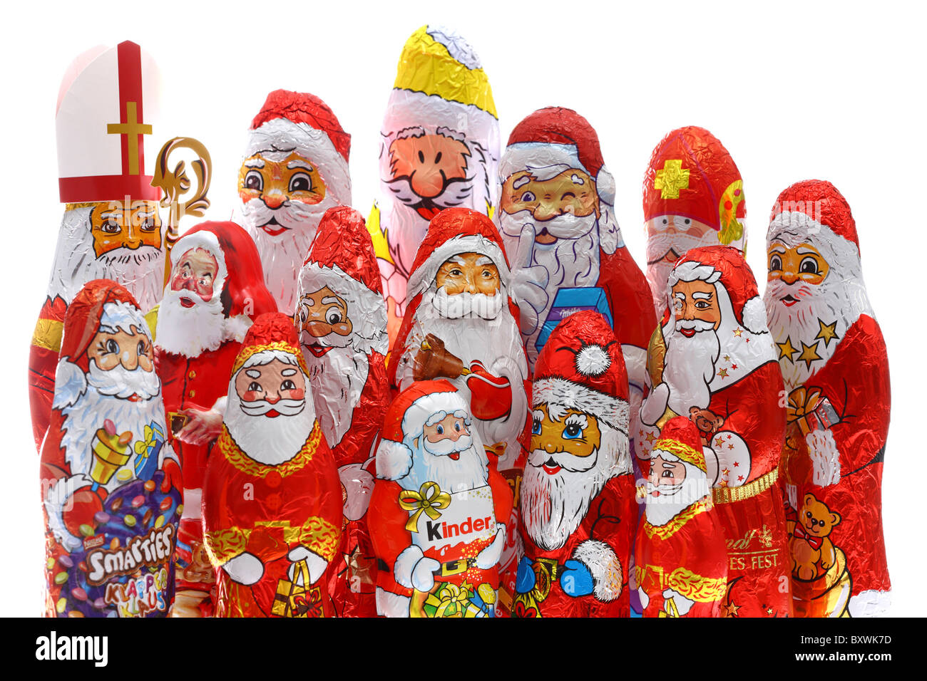 Chocolate Santa clauses Stock Photo - Alamy