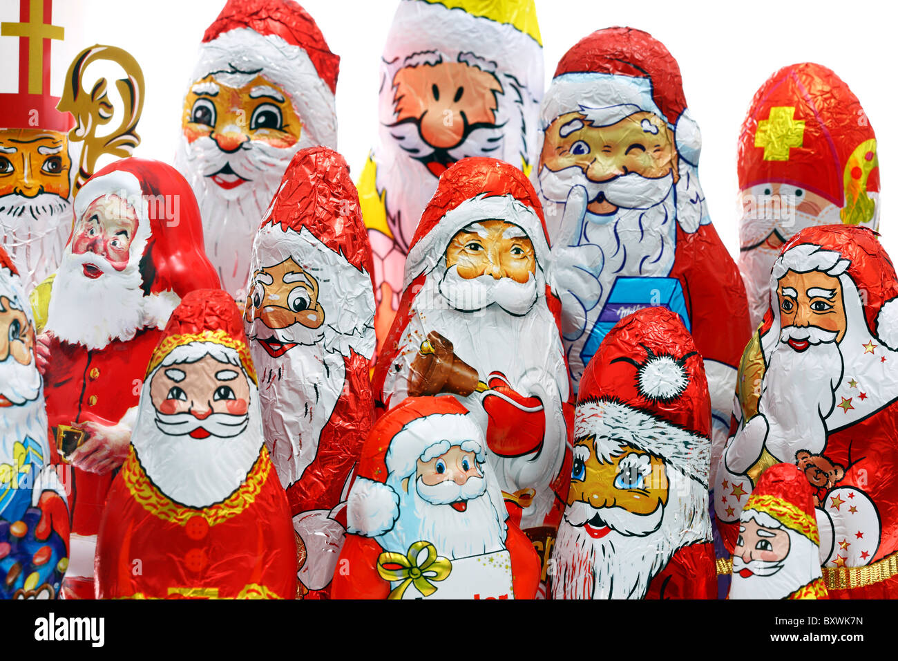 Chocolate Santa clauses Stock Photo - Alamy
