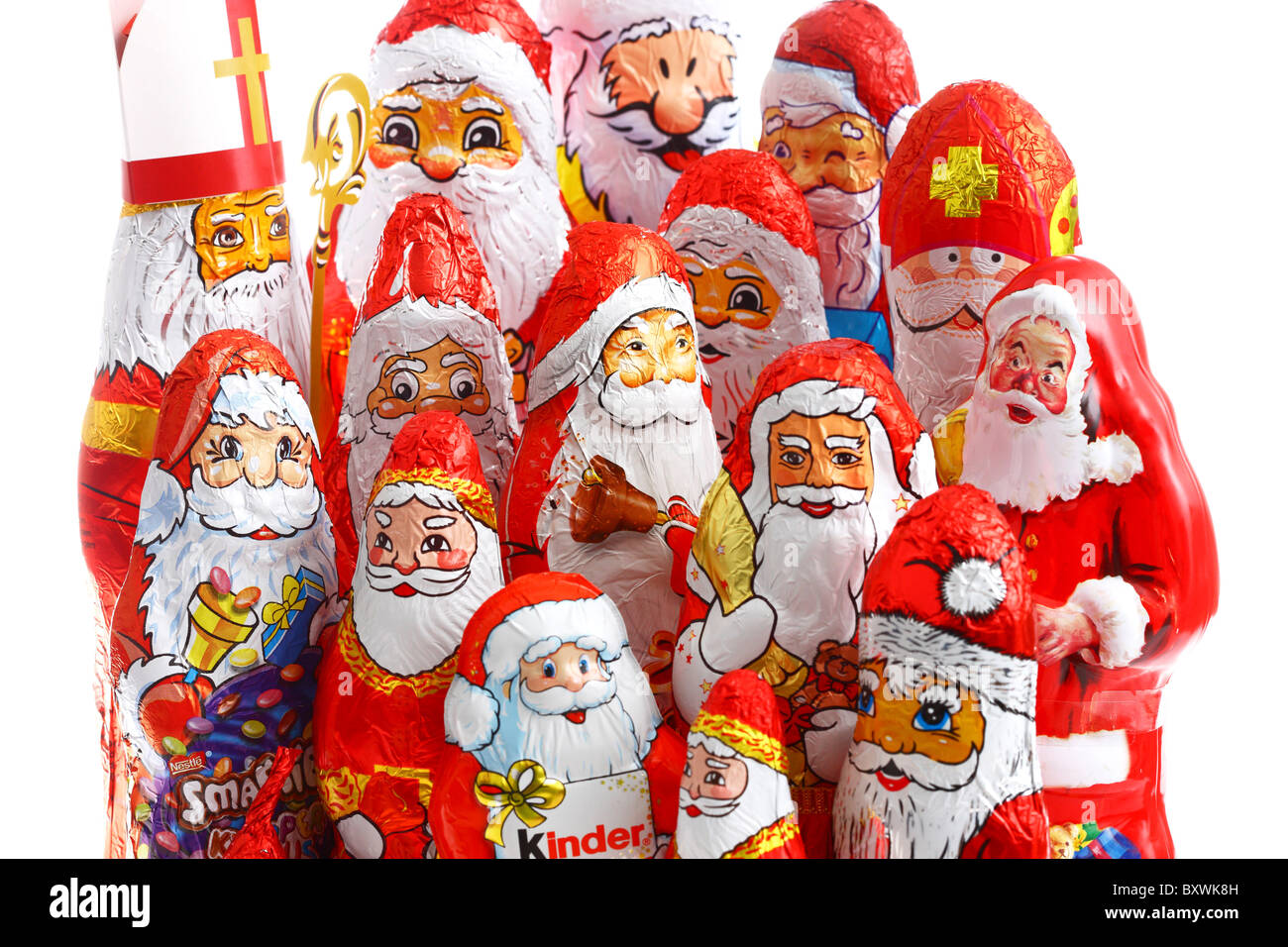 Chocolate Santa clauses Stock Photo - Alamy