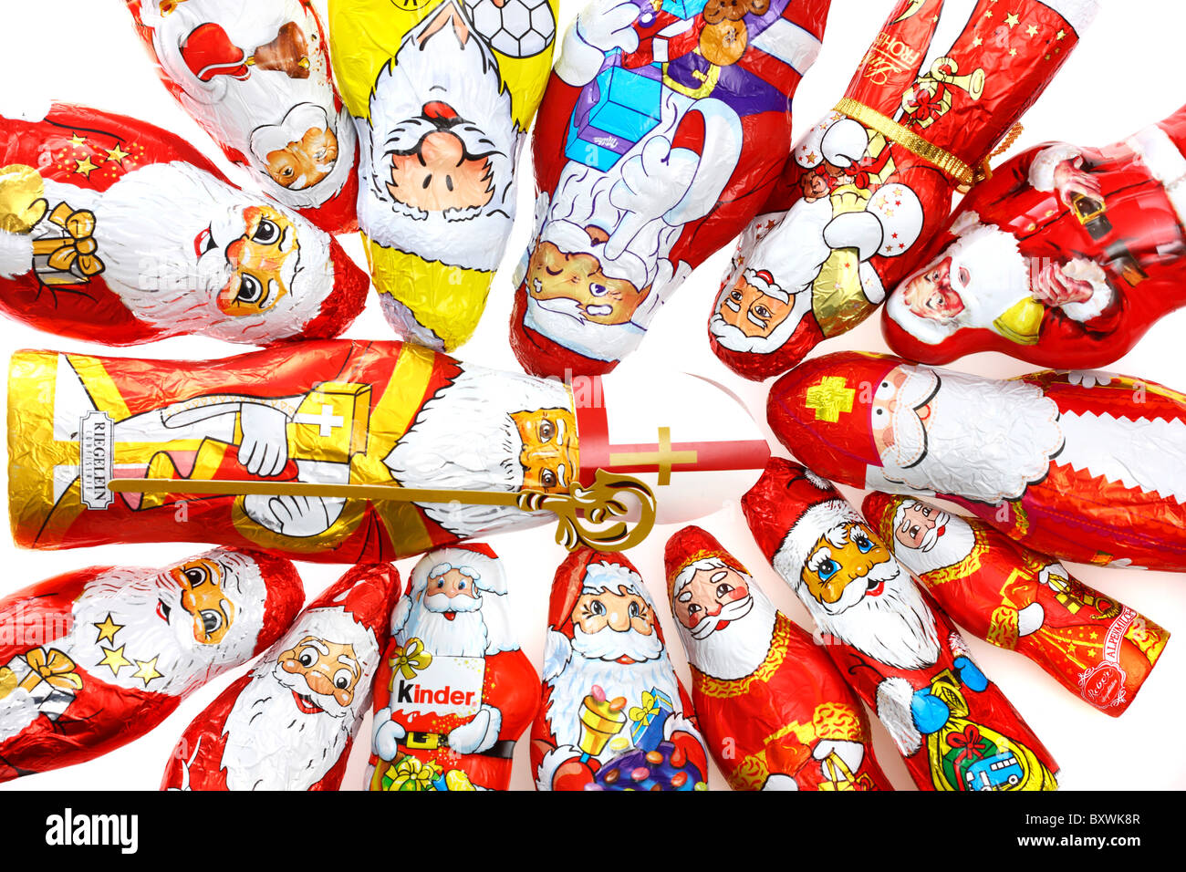 Chocolate Santa clauses Stock Photo - Alamy