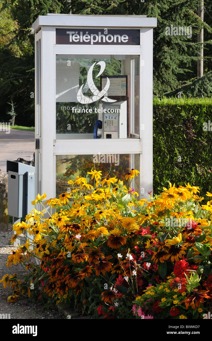 Telephone kiosk cabin box for France Telecom in Chablis town Burgundy ...