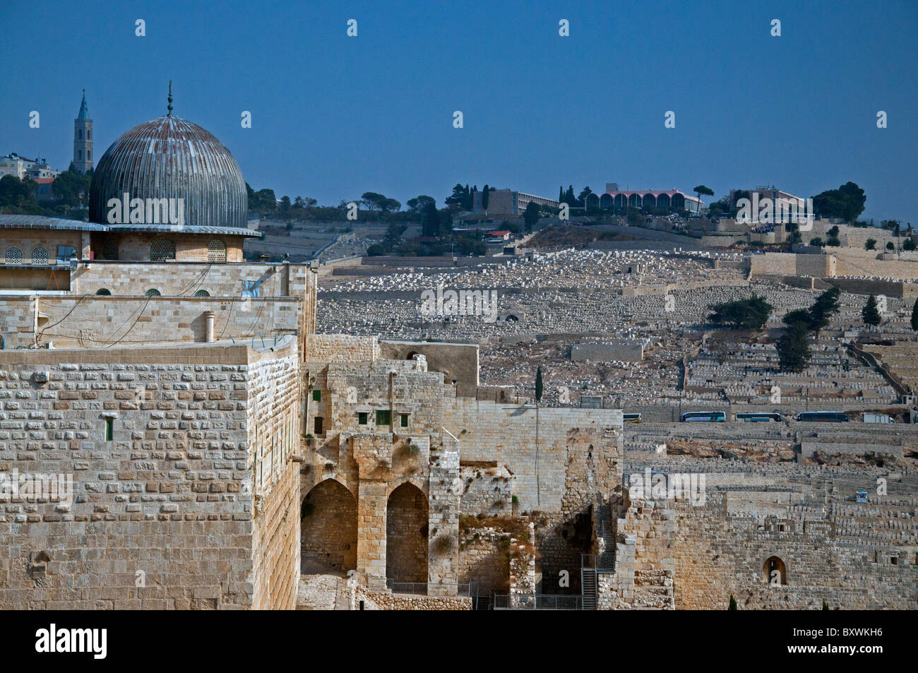 A view of the Temple Mount, with the dome of the al-Aqsa Mosque showing ...