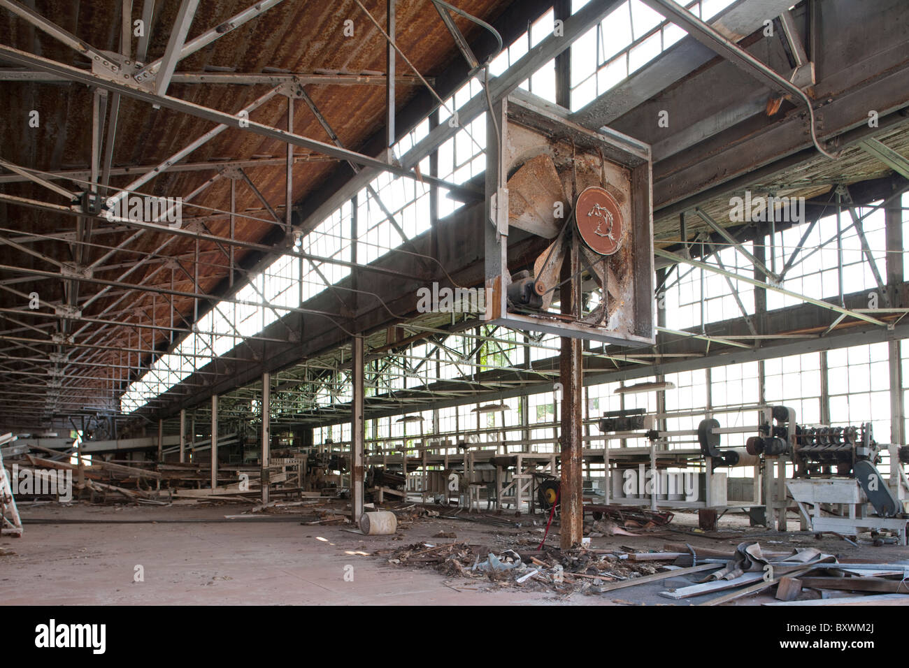 USA, Florida, Orlando, Interior view of cavernous abandoned citrus ...