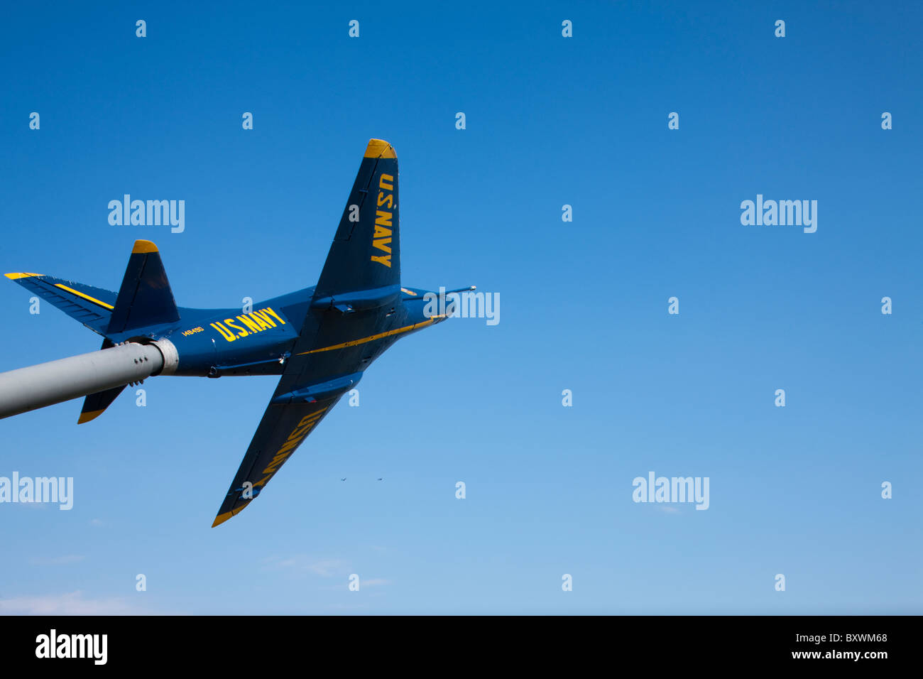 USA, Florida, Pensacola, US Navy Blue Angels F-22 jet on pedestal along ...