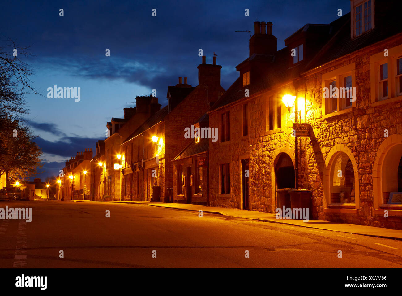 High Street at dusk, Dornoch, Highlands, Scotland, United Kingdom Stock ...