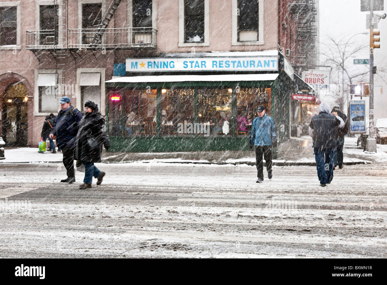 New York City Winter Street Scene Snow Falling High Resolution Stock ...