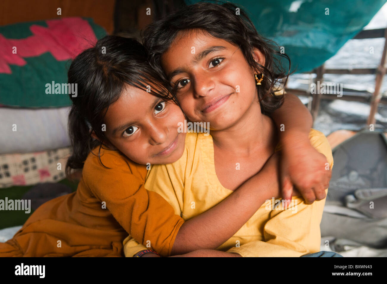 portrait of Indian girls at a homeless camp in Kathmandu, Nepal Stock ...
