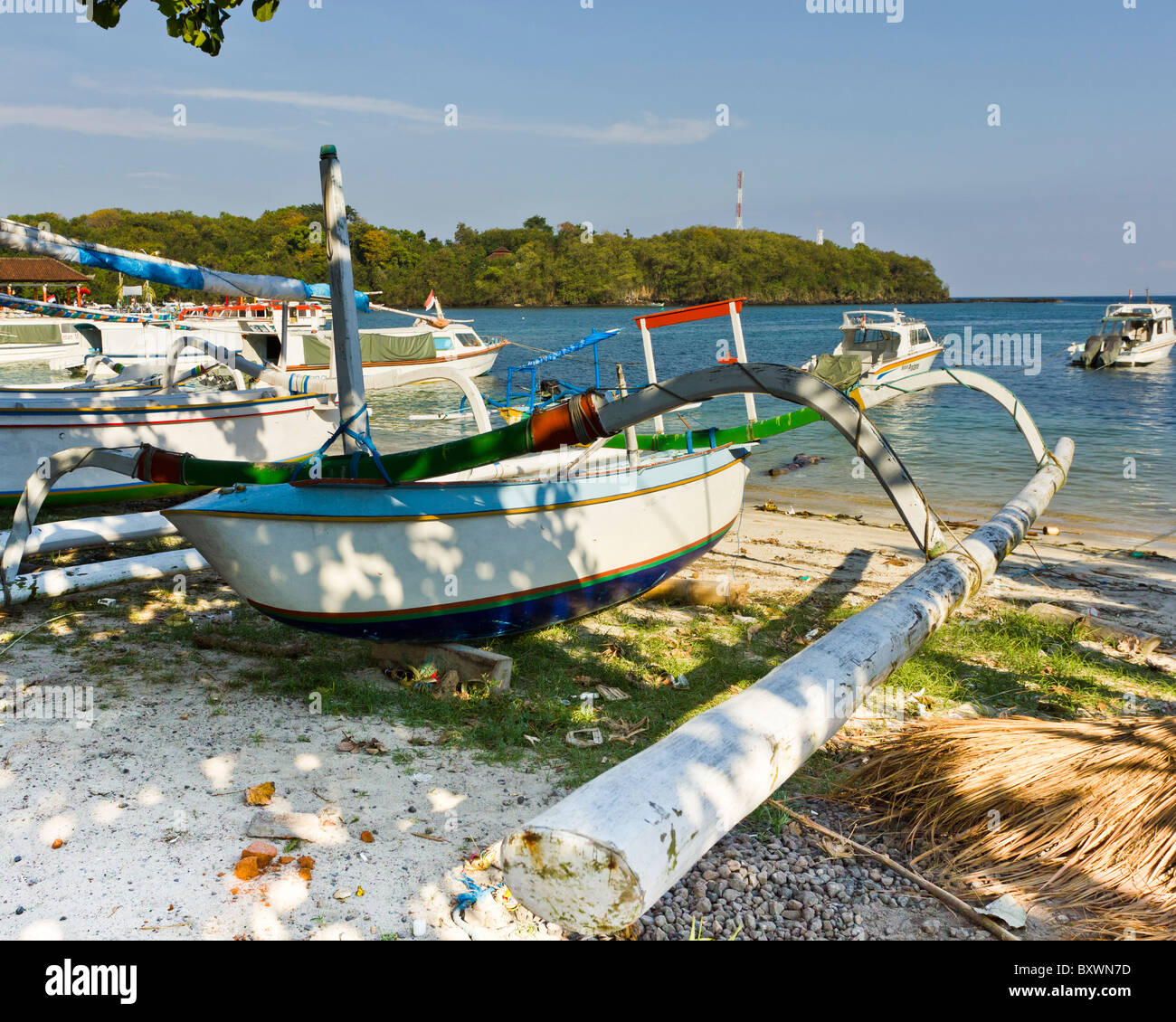 Jukung Traditional Balinese Fishing Boats beached on shore Stock Photo ...