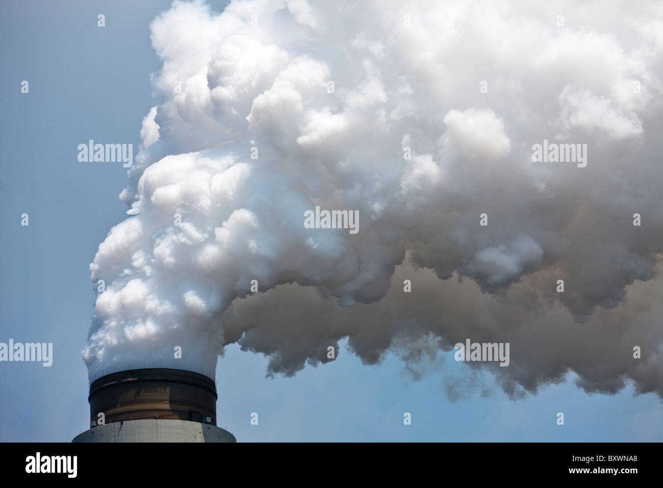 USA, West Virginia, Winfield, Steam billows from smokestack at John ...