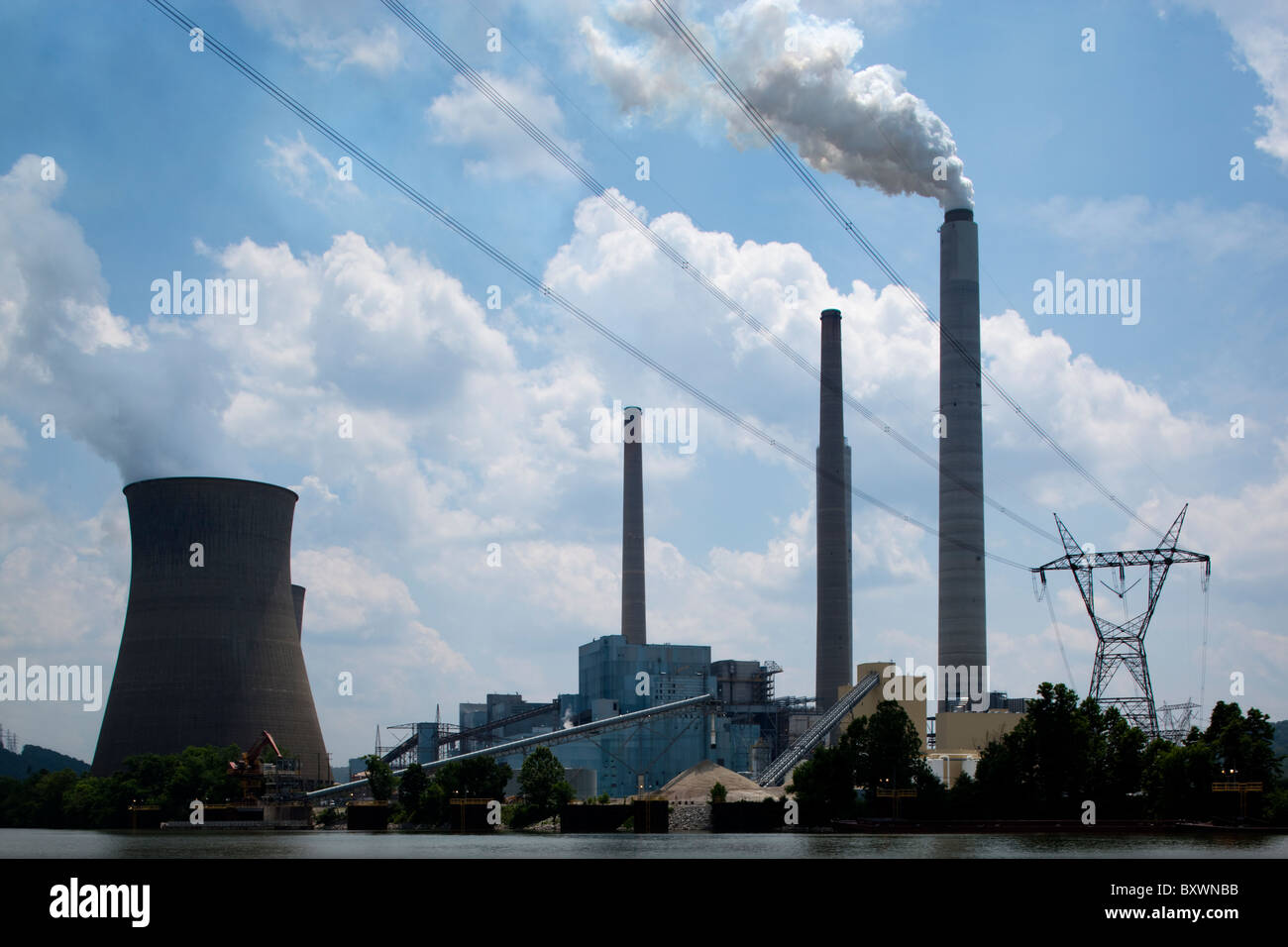USA, West Virginia, Winfield, Steam billows from smokestacks at John ...