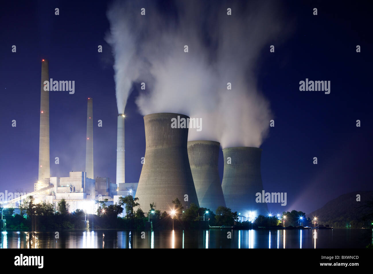 USA, West Virginia, Winfield, Steam billows from smokestacks at John ...