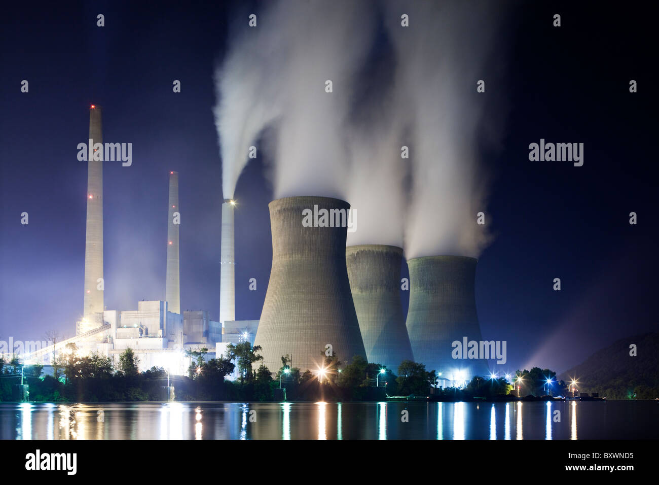 USA, West Virginia, Winfield, Steam billows from smokestacks at John ...