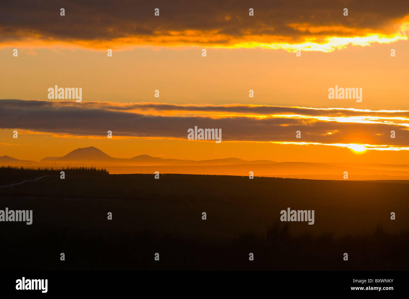 Sunset over the peak of Morven from the Hill of Rigifa'. Near Mey ...