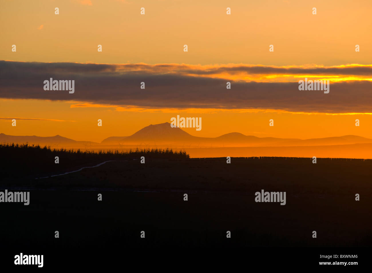 Sunset over the peak of Morven from the Hill of Rigifa'. Near Mey ...